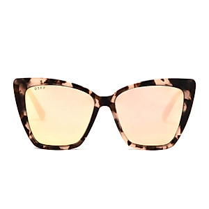 DIFF Becky II Designer Cat Eye Sunglasses for Women UV400 Polarized, Himalayan Tortoise + Toupe Flash Mirror