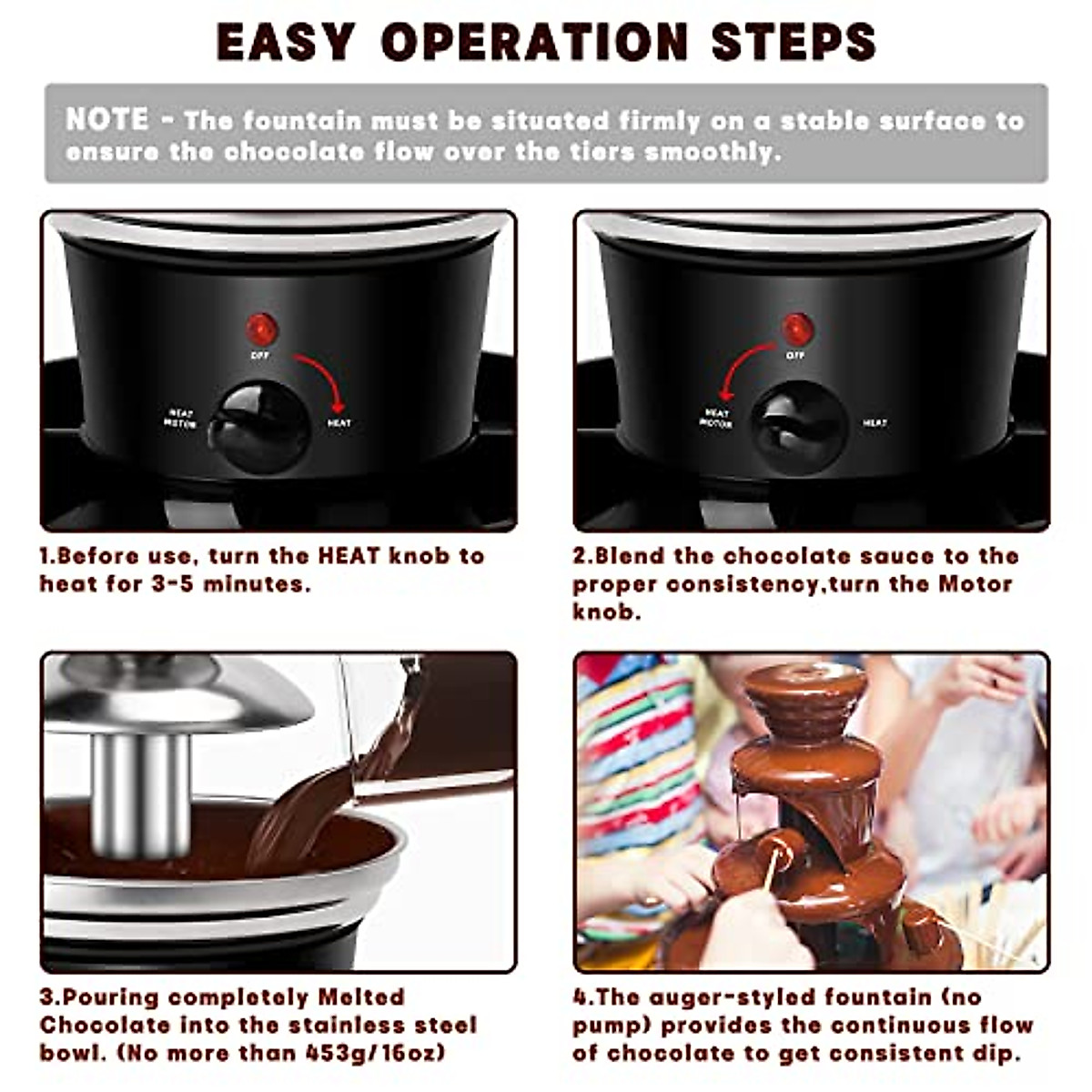 Outamateur 16-Ounce Chocolate Fondue Fountain,3-Tier Electric Melting Machine,MINI Chocolate Fountain,Hot Chocolate Fondue With Removal Fruits/Nuts/Treats Serving Tray,for BBQ Sauce,Ranch,Nacho Cheese,Liqueurs