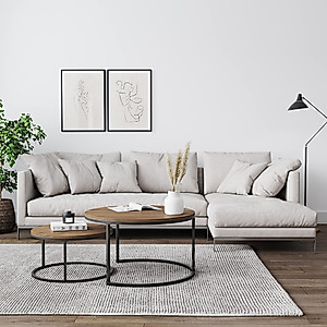 Nathan James Stella Round Modern Nesting Coffee (Set of 2), Stacking Living Room Accent Tables with Tabletops and Matte Metal Frame, Reclaimed Oak/Gunmetal