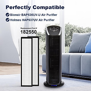 182550 Replacement Filter Compatible with Bionair BAP536UV-U Air Purifier and Holmes HAP537UV / 2141139 Air Purifier, 2 H13 True HEPA and 6 Carbon Pre-Filter