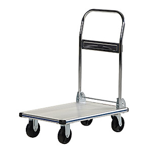 Vestil AFT-30-NM Aluminum Folding Platform Truck with Single Handle and 4" Non-Marking Polyurethane Casters, 400 lbs Capacity, 30" Length x 18-1/2" Width x 6-5/16" Height