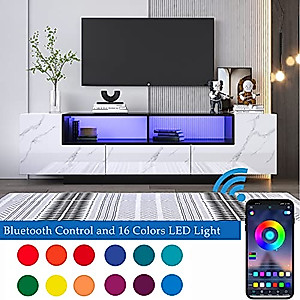 Vinctik 6&Fox 70inch LED TV Stand for 80/75 inch TV,Modern TV Stand for Living Room,TV Console,High Gloss Entertainment Center with Large Storage Drawer,APP LED Light(Marbling)