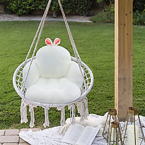 QYA Computer Chair Cushion White, Cute Seat Cushion with Backrest Non-Slip, Kawaii Chair Pillow for Gamer Chair, Comfy Chair Cushion for Bedroom (32"x 18", White Bunny)