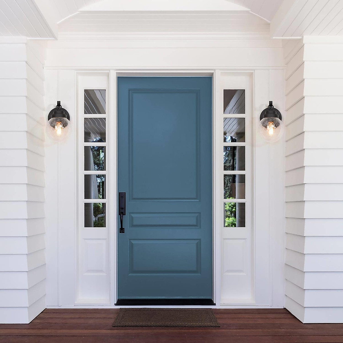 LALUZ Sphere Porch Light, Outside Lights for House with Seeded Glass Globe, Weather-Proof Outdoor Light Fixtures Wall Mount for Front Door, Garage, Yard, Patio, Textured Black Finish, 2 Pack