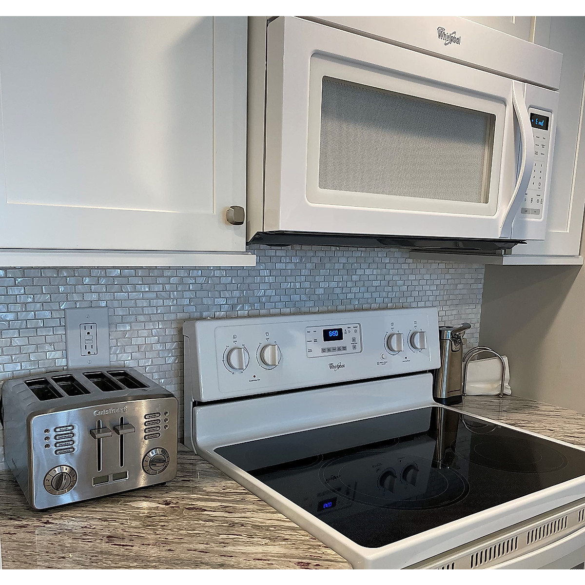 Art3d 10-Piece Mother of Pearl Shell Mosaic Backsplash Tile for Kitchen, Bathroom Walls, Spa Tile, Pool Tile, 12" x 12" White