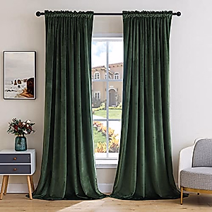 MIULEE Olive Green Velvet Curtains Thermal Insulated Blackout Curtain Drapes for Bedroom Living Room Darkening 84 Inches Long Curtains Panels Rod Pocket Set of 2