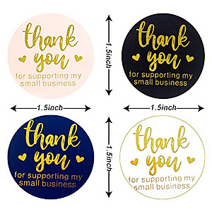 Thank You Stickers, 1.5" Multiple Color Golden Font Design Thank You Stickers, 500 Labels Each Roll