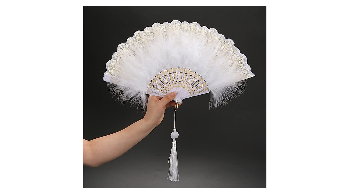 Huralona 1920s Vintage Flapper Hand Fan Embroidered White