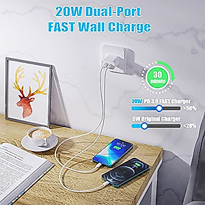 [Apple MFi Certified] iPhone Fast Charger, Veetone 20W Dual Port USB C Power Delivery Wall Charger Plug&2Pack 6FT Lightning Cable, PD/QC3.0 Type C Quick Charge for iPhone 13/12/11/XS/XR/X/iPad/Airpods