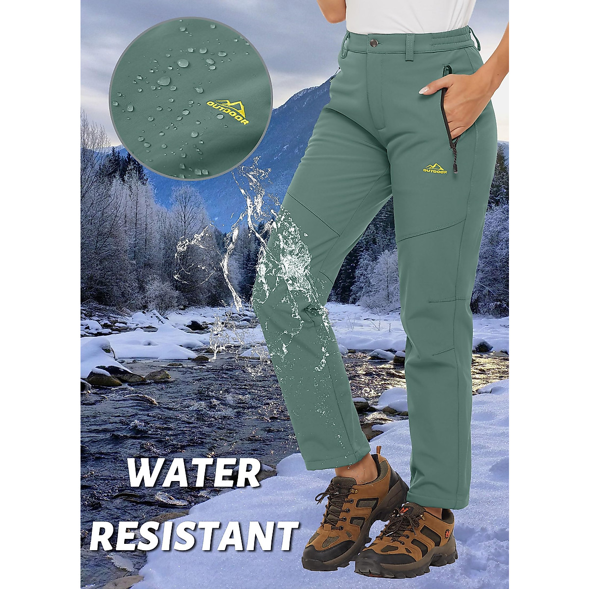 TACVASEN Womens Snow Pants Waterproof Insulated Fleece Lined Pants Ski Winter Hiking Pants Fern Green S