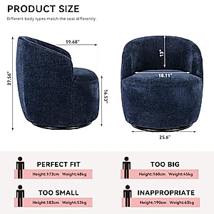 FOXHUNTER Swivel Barrel Chair, Small Swivel Accent Chair Comfy Round 360° Chenille Swivel Chair for Living Room Modern Round Accent Arm Chairs for Living Room Bedroom Nursery, Blue