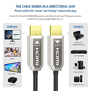 AOZISTech 8K HDMI 2.1 Fiber Optic Cable 50FT 8K@60Hz 4K@120Hz 48Gbps Dynamic HDR eARC Compatible with PS5/4, Xbox Series X, RTX 3080 3090, LG C9