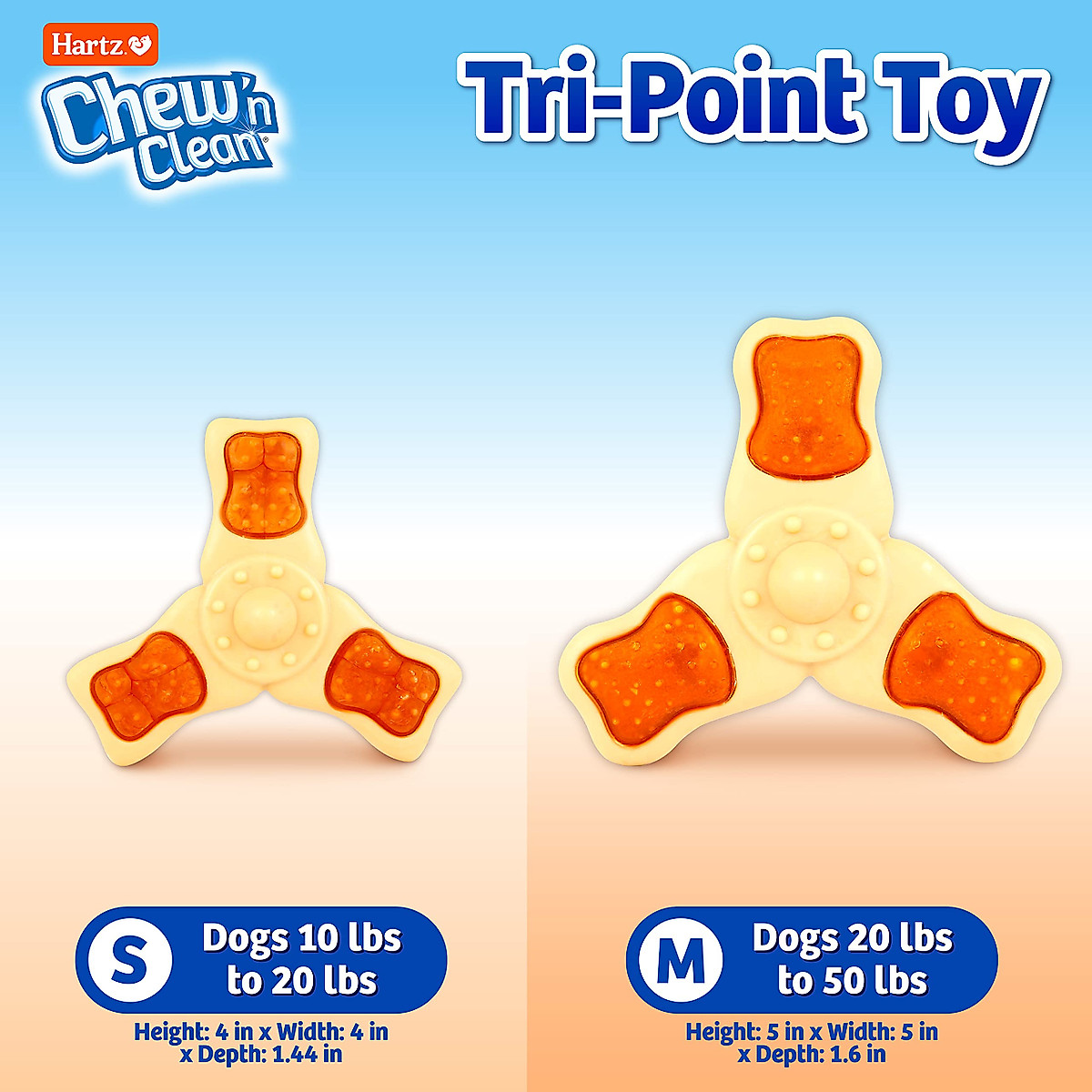 Hartz Chew ‘n Clean Chew Toy and Treat in One Chicken Flavored Tri-Point Dog Toy, Small