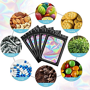 100PCS Smell Proof Mylar Bags Resealable Odor Proof Bags Holographic Packaging Pouch Bag with Clear Window for Food Storage Eyelash Jewelry Candy Electronics Storage (White,5.1x8.3 inch)