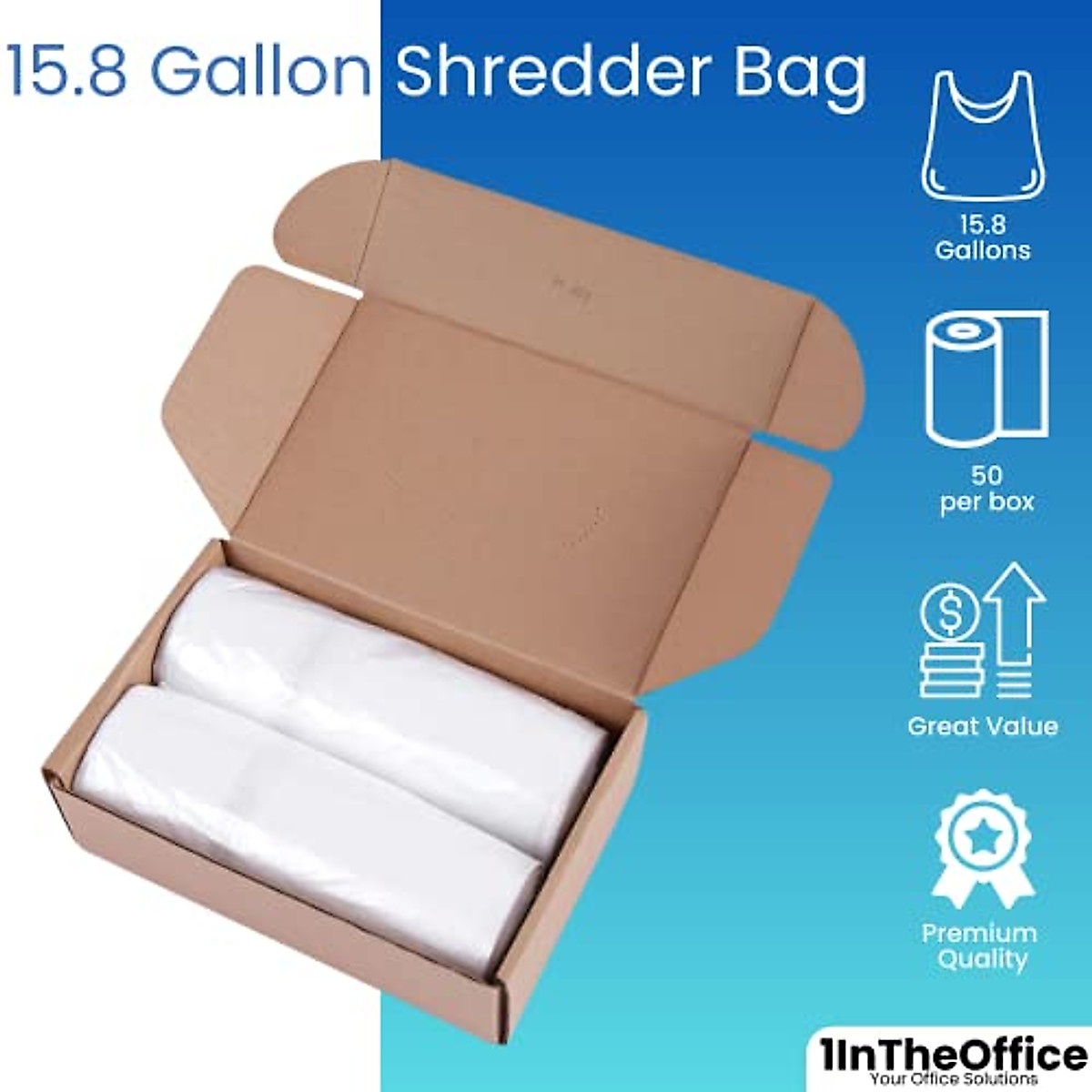 1InTheOffice Shredder Bags 15.8 Gallon, Paper Shredder Waste Bags 15.8 Gal, 100/Box