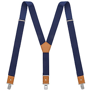 ZXEROYM Suspenders for Men Adjustable Y Back Elastic with Strong Clips Navy