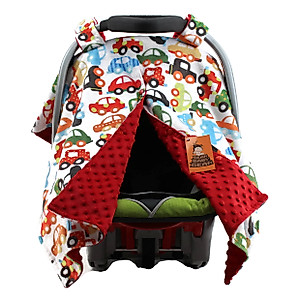 Dear Baby Gear Car Seat Canopy - Infant Car Seat Cover for Maximum Protection and Style - Soft and Breathable - Carseat Canopies for Boys and Girls - Color Fun Automotives/Red Dot, 40" x 30"