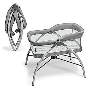 The First Years First Dreams Folding Baby Bassinet - Portable Crib for Travel - Bassinet Bedside Sleeper for Baby - White