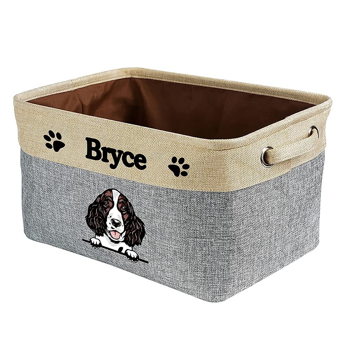MALIHONG Custom Foldable Storage Basket with Lovely Dog English Springer Spaniel Collapsible Sturdy Fabric Pet Toys Storage Bin Cube with Handles for Organizing Shelf Home Closet, Grey and White