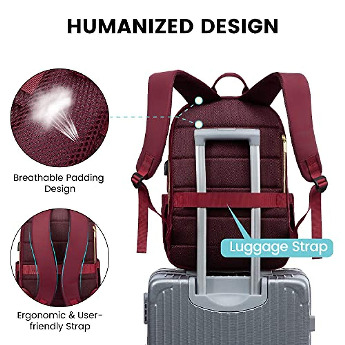 LOVEVOOK Travel Laptop Backpack Women, Anti Theft Work Laptop Bag with USB Charging Port, 15.6 Inch Computer Backpacks Purse Water Resistant College Unisex Casual Daypack, Red