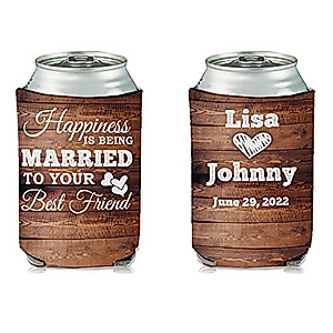 VictoryStore Can and Beverage Coolers: “Happiness is being Married To Your Best Friend” Wedding Can Coolers (50)