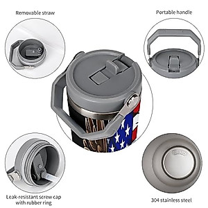 30oz Stainless Steel Insulated Tumbler with Flip Lid & Straw, Leakproof Travel Mug for Car, USA Flag Patriotic Eagle Double Wall Vacuum Thermal Coffee Cup with Handle, Spill-Proof Design for Hot/Cold