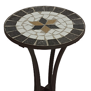Cortesi Home Fudwick Mosaic Tile Top Side Table in Brown Metal, 12" Round