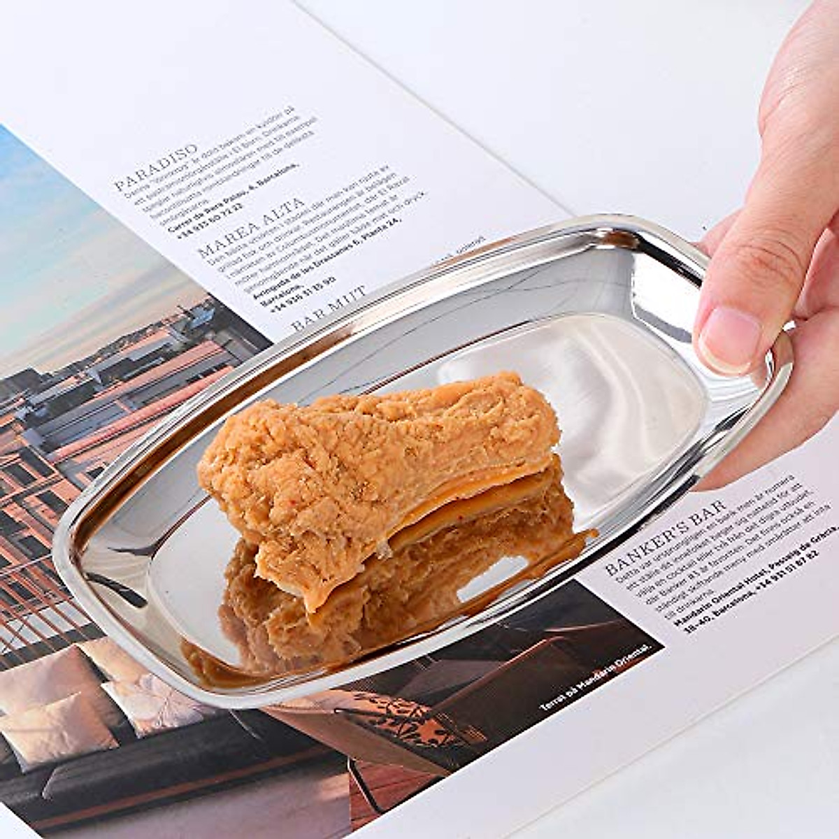 Buyer star Silver 2PCS 6.14inch Stainless Steel Square Tray Fruit Trays Storage Tray Dish Plate Cosmetics Jewelry Decorative Organizer