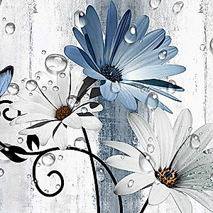 VeiVian Rustic Farmhouse Shower Curtain, Farm Blue Daisy Floral Flowers and Butterfly on Country Wooden Shower Curtain for Bathroom with 12PCS Hooks, 70X70IN, Turquoise Blue