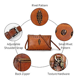 LETEULO Womens Crossbody Bag Leather Handmade Shoulder Bag Clutch Wristlet Handbags Purse (Brown L)