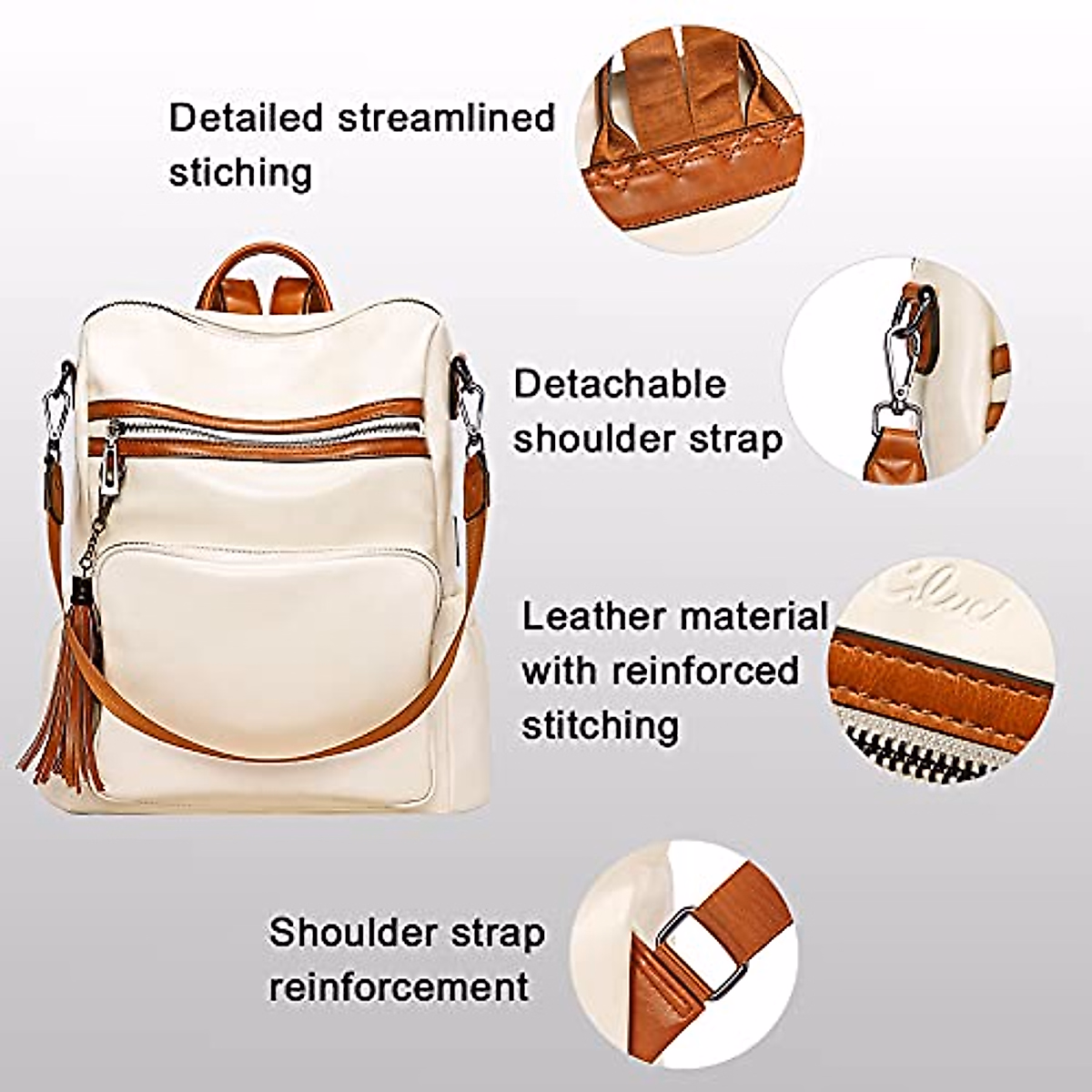 CLUCI Women Backpack Purse, Large Leather Convertible Travel Work College Ladies Shoulder Bag with Tassel