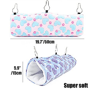 EISMC2 2 Pieces Small Pet Cage Hammock Hanging Tunnel for Small Animals Hanging Bed Cage Guinea Hammock Cage Accessories for Ferret Rat Chincilla Hammock Sleeper Cage Accessories Set (Pink)