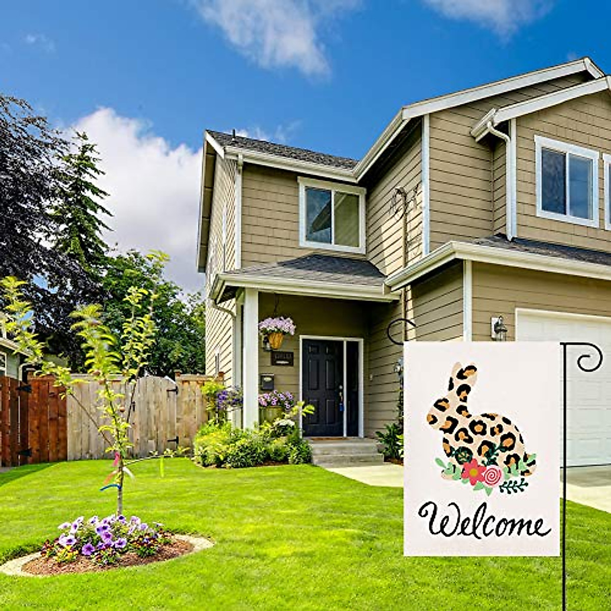 Ogiselestyle Easter Floral Leopard Bunny Garden Flag Vertical Double Sided Easter Bunny Rabbit, Spring Summer Rustic Farmhouse Yard Outdoor Decoration 12.5 x 18 Inch