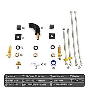 Bathroom Faucet 3 Hole Waterfall Widespread 2 Handle Vanity Sink Faucet with LED Color Changing, SKOWLL Matte Black