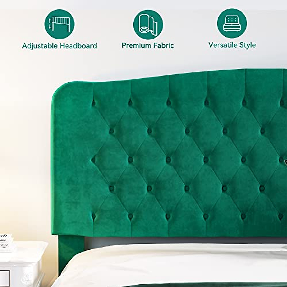 YITAHOME Upholstered Headboard, Velvet Tufted Upholstered Queen Headboard with Diamond Tufted, Full/Queen - Peacock Green