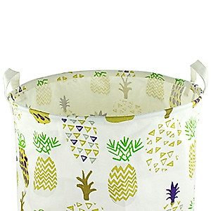 Orino 19 x 16.5 Inches Extra Large Canvas Fabric Folding Storage bin with Handle Waterproof Home Decor Laundry Hamper Organize Pineapple Storage Baskets for Dirty Clothes, Toy (Yellow)