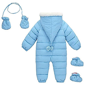 Ohrwurm Baby Winter One Piece Snowsuit with Hood Gloves Zipped Toddler Boys Girls Padded Sleepsuit Bodysuit for 18-30 Months Light Blue