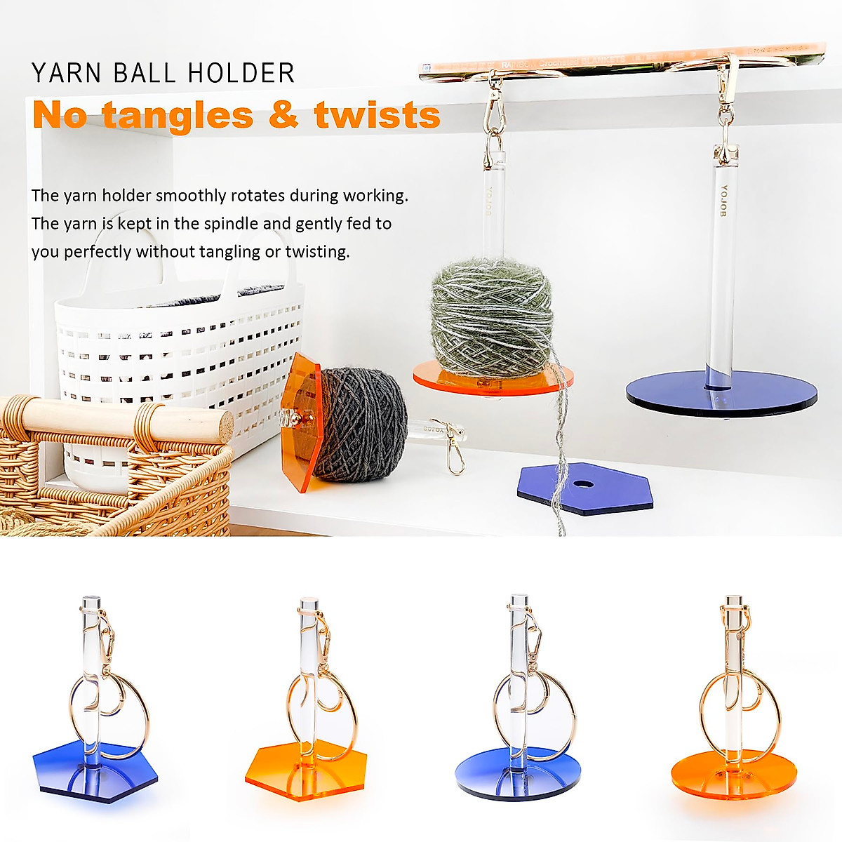 YOJOB Yarn Holder for Crocheting & Knitting, Portable Wrist Yarn Spinner for Big or Small Yarn Balls, Ideal Crochet Kit for Crafters (Round-Blue)