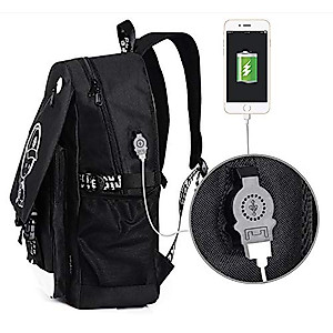 Anime Luminous Backpacks for Boys ,Lumcissy 15.6'' Laptop Backpack with USB Charging Port with USB Charging Port and Anti-theft Lock,Unisex Fashion Black Daypack,Travel Laptop Backpack