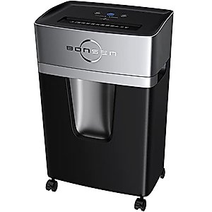 BONSEN 10-Sheet Super Quiet Micro-Cut Paper Shredder High Security Level P-5/50dB Ultra-Quiet/40-Minutes Shredding Shreds Credit Card/Staples, 5.3-Gallons Pullout Bin (S3106)
