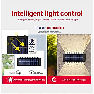 ASLIDECOR 16 Led Up Down Solar Wall Lights, 2 Pack Warm White Solar Fence Lights Waterproof,Black Solar Deck Lighting for House Garden Porch