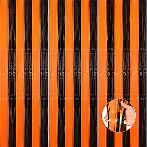 Accevo Black Orange Party Streamers 3Pack 3.2ft x 8.2ft Tinsel Black Orange Streamers Party Decorations Door Decorations Foil Fringe Curtain Halloween Christmas Party Decorations Orange Party Decor