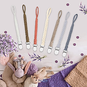 Duludulu 7 Pcs Braided Pacifier Clips for Boys and Girls, Pacifier Holder Baby Binky Clips Handmade Cotton Modern Unisex Pacifier Smoother Clip Fits All Pacifiers for Shower Birthday Gifts