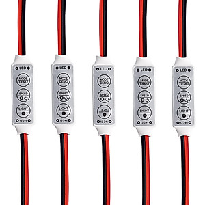 MEIRIYFA Mini LED Dimmer Controller 12V -24V LED Strip Dimmer Single Color Controller Brightness Dimmer 3 Keys for 3528 5050 Light (5PCS) (Single Color)