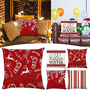 Scceatti Christmas Pillow Covers 18x18 in Square Winter Cushion Cover with Zipper Print Bohemian Toss Xmas New Pillowcases Protector for Couch Sofa Bed Living Room Home Decorations Gifts Decor Deals