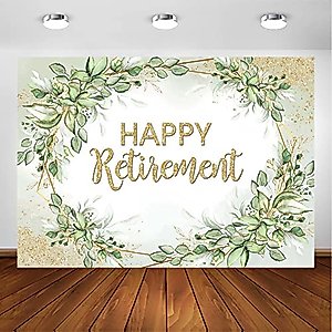 Avezano Sage Green Retirement Party Decorations Sprinkle Gold Dots Happy Retirement Backdrop Greenery Leaves Retire Photoshoot Background Banner (7x5ft)
