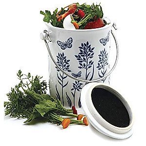 Norpro Ceramic Floral Blue/White Compost Keeper, 3-Quart