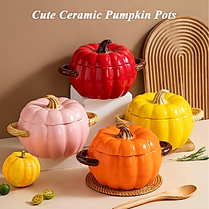 FTNESGYM Pumpkin Soup Bowl, 64oz Ceramic Pumpkin Pot Microwave & Dishwasher Safe Pumpkin Casserole Dish with Lid, Dutch Oven Pot Stockpot Cookware for Home Thanksgiving Halloween Party (Orange)