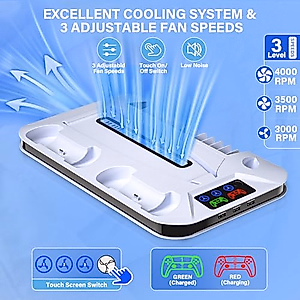 Cooling Station with Dual Controller Charging Station for PS5, Upgraded Accessories Vertical for PS5 Stand, 3-Levels Cooling Fan, 3 USB Hub and Headset Holder for Playstation 5 Disc/Digital Edition