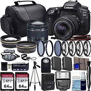 Canon EOS 90D DSLR Camera with Canon EF-S 18-55mm STM Lens 3 Lens Bundle with Wide Angle Lens, Telephoto Lens, 128GB Memory, 3PC Filter Kit and Complete Photo Bundle (Renewed)